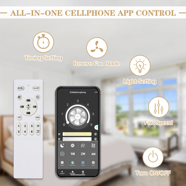 Flush Mount Ceiling Fan Reversible Dimmable Ceiling Lighting with ...