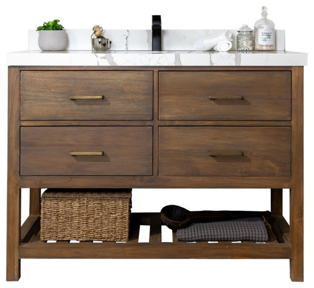 Willow Collection Parker Solid Teak Wood Bathroom Vanity with ...