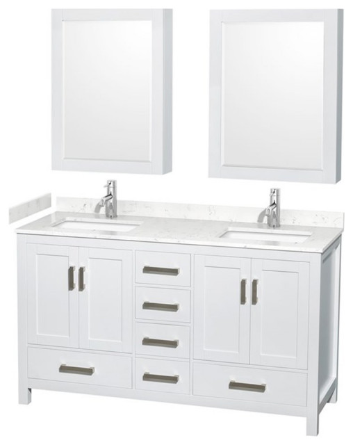 Wyndham Collection Sheffield 60" Metal Double Bathroom Vanity in White ...