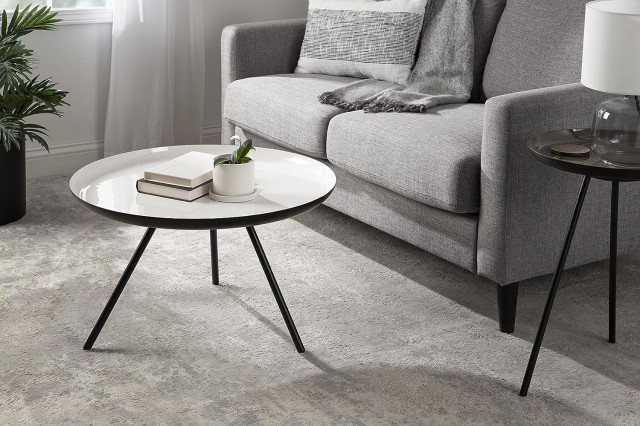 Modern Coffee Table, 3 Angled Legs & Round Top With Raised Edges ...