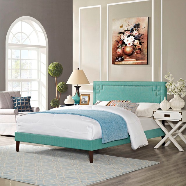Modern Contemporary Urban Full Size Platform Bed Frame, Navy Blue ...