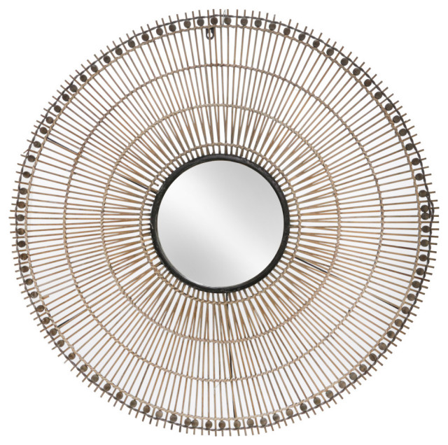 33" Wicker Wall Accent With Mirror, Brown - Tropical - Wall Mirrors ...