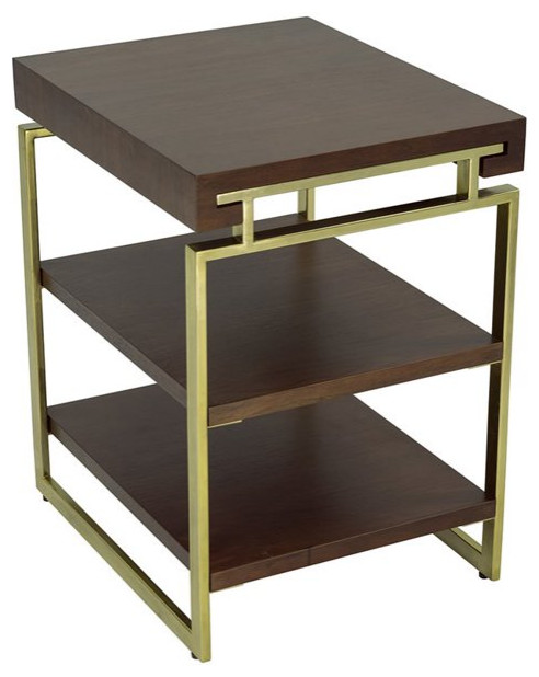 Contemporary End Table, Elegant Design With Golden Frame & Dark ...