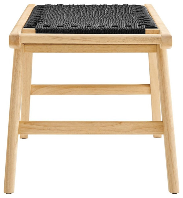 Modway Saoirse 17.5" Woven Rope & Wood Bench in Natural and Black ...