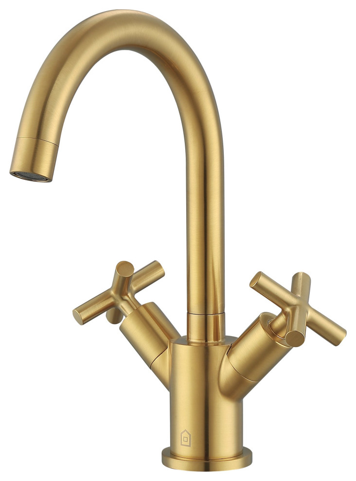 Ancona Ava Single Hole Cross Handle Bathroom Faucet, Titanium Gold ...