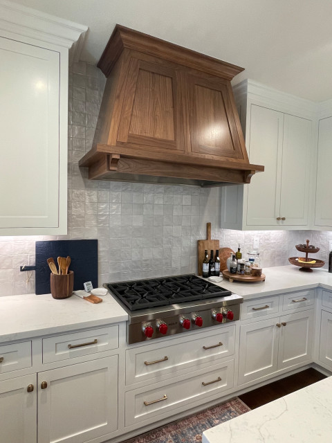 Walnut Range Hood Transitional Kitchen Los Angeles by Tami Smight Interiors Houzz