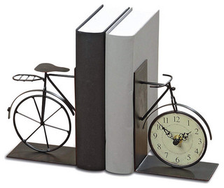 Industrial Chic Bicycle Bookends with Analog Clock - Contemporary ...