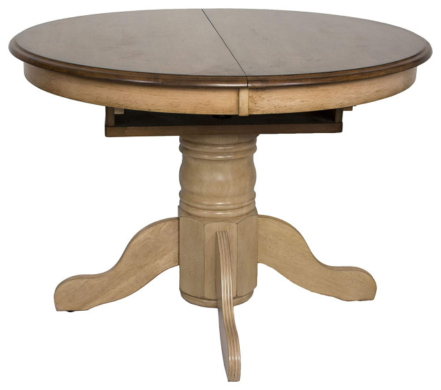 Classic Two Tone Dining Table with Pedestal Base and Butterfly Leaf Top ...
