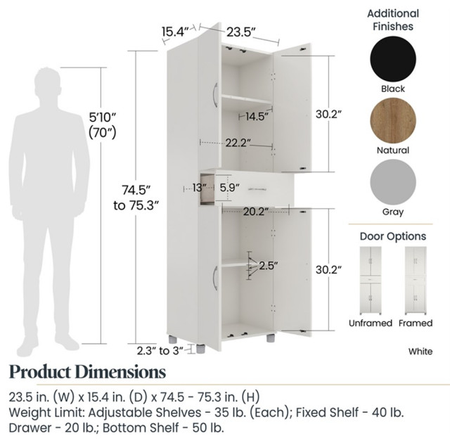 Pemberly Row Modern Storage Cabinet with Drawer in Dove Gray ...