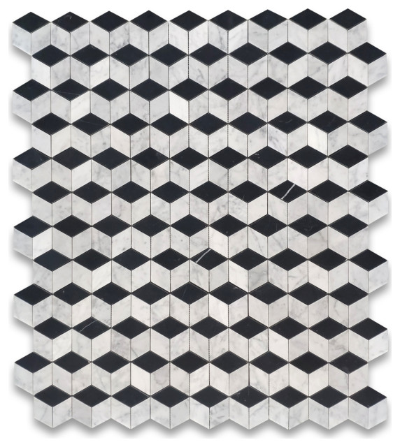 Carrara White Black Marble 3D Illusion Cube Diamond Geometry Tile Hone ...