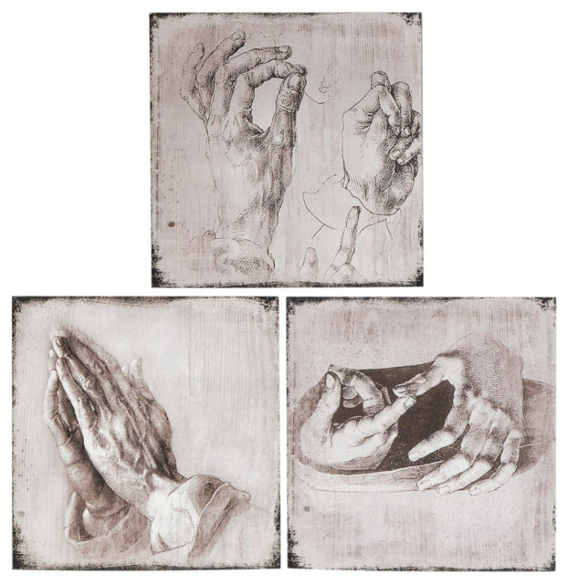 Unique 3 Piece Hand Studies Wooden Wall Art Set, Distressed White and ...