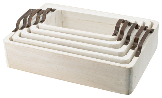 Interlocking Rectangle Wood Nesting Trays Set Of 5 - Transitional ...