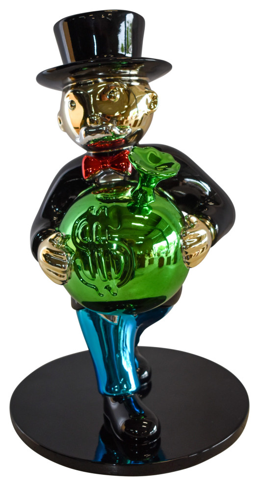 Walking Monopoly Man with Money Bag on Black Base Resin Statue 10" x 10 ...