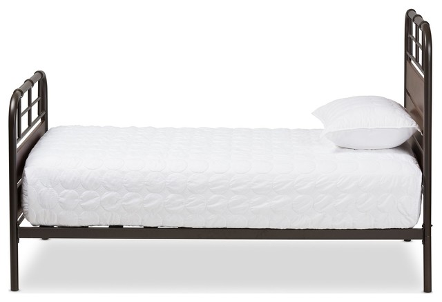 Monoco Rustic Industrial Black Metal Coco Brown Wood Platform Bed, Twin ...