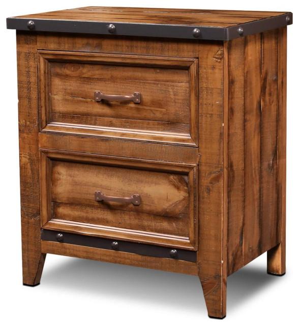Rustic City 2-Drawer Rustic Natural Oak Nightstand 30.5 in. H x 26.75 ...