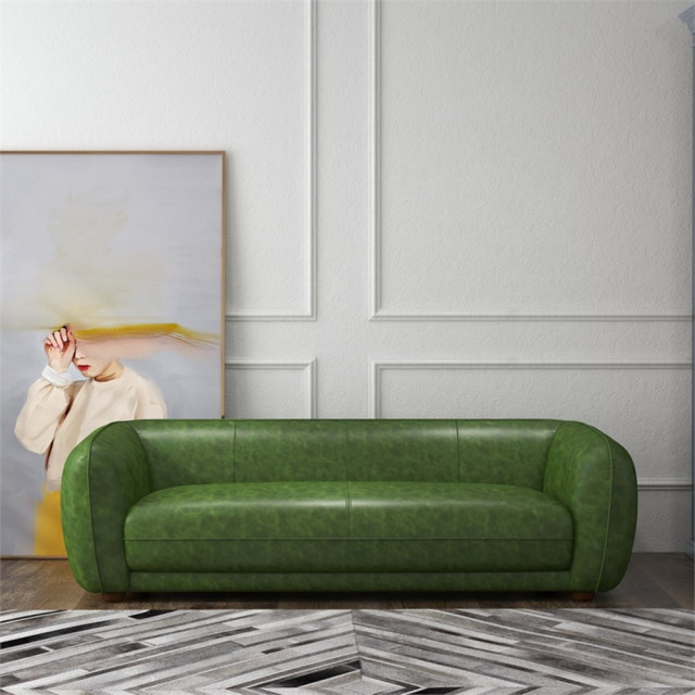 Maylo Mid Century Modern Luxury Italian Leather Couch in Green ...