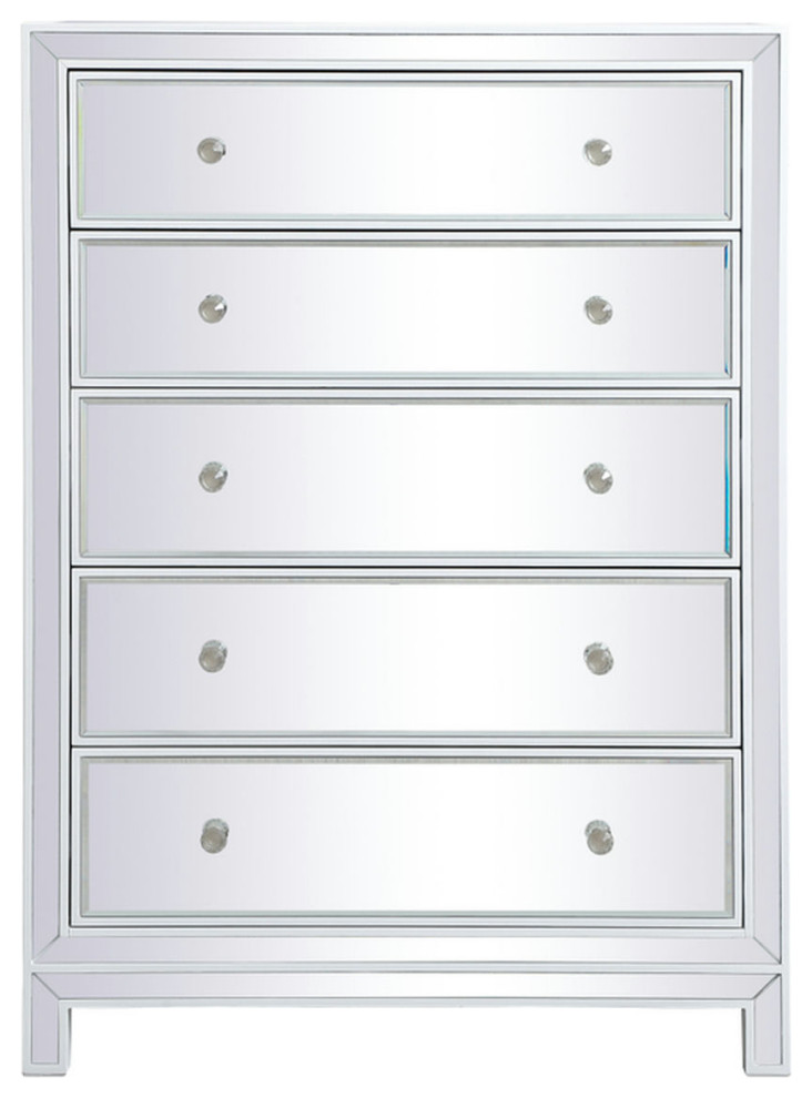 34" Mirrored Five Drawer Cabinet, White - Transitional - Storage ...