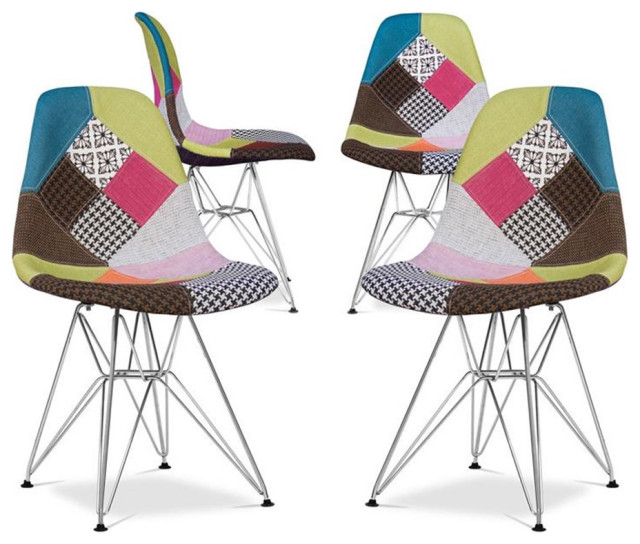 Maklaine 17 inches Mid-Century Cotton Dining Chairs in Multi-Color (Set ...