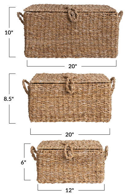 Woven Seagrass Storage Trunks, Set of 3 Sizes, Natural - Beach Style ...