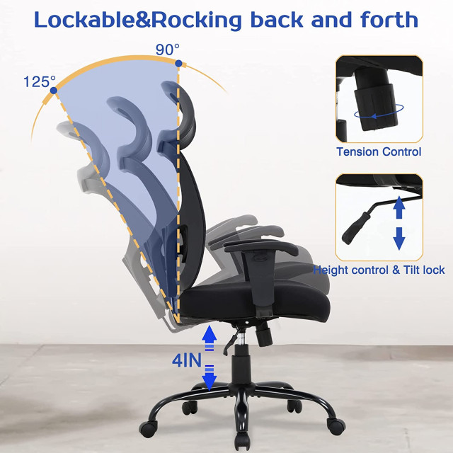 Comfortable Executive Mesh Swivel Chair with Wide Seat, Lumbar Support ...