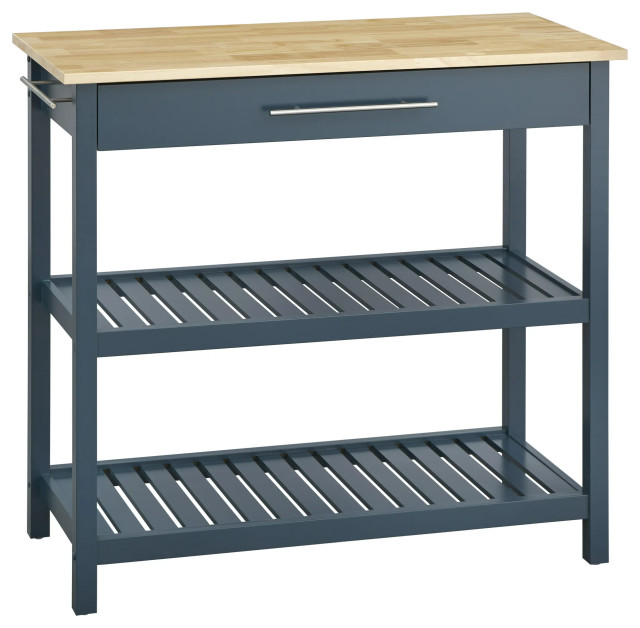 Minimalist Kitchen Cart, 2 Open Shelves & Drawer With Natural Top ...