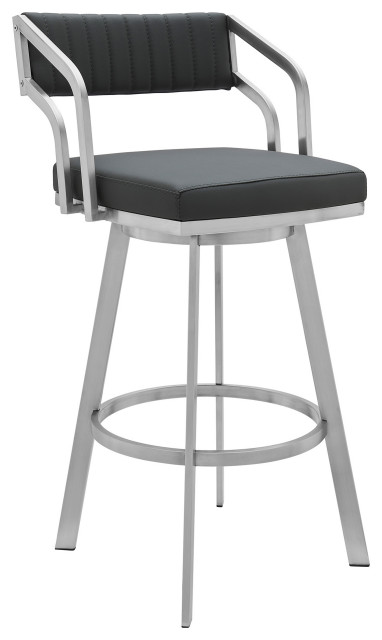 26" Timeless Slate Grey Faux Leather Silver Finish Swivel Counter Stool ...