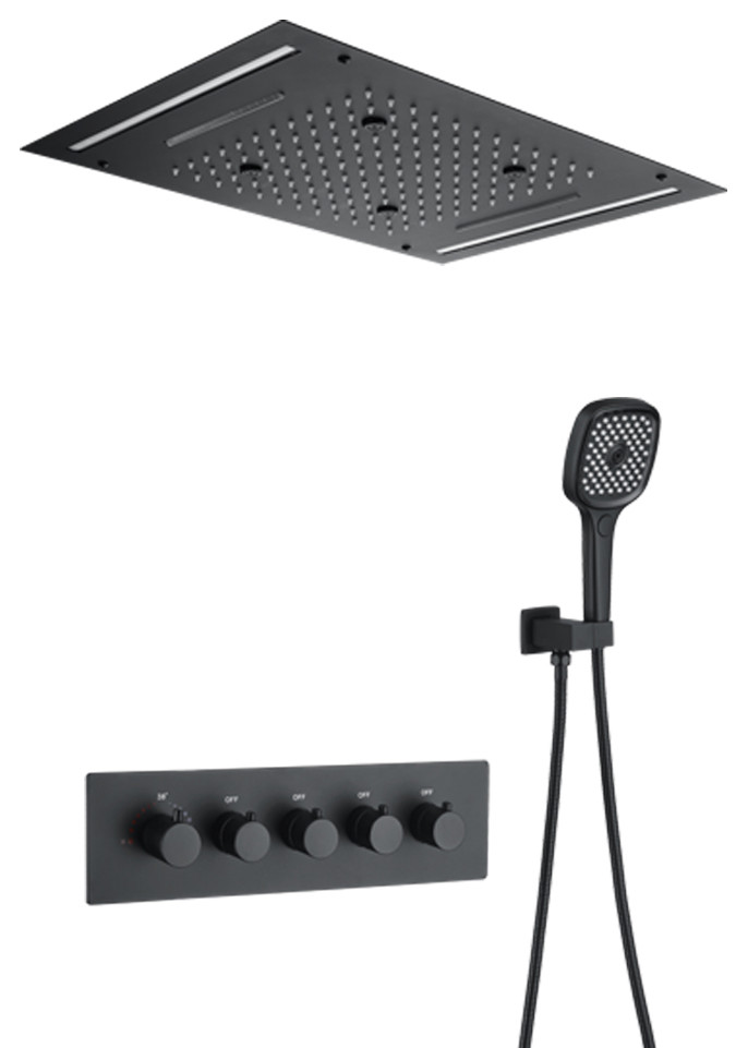 20" Ceiling Mounted Thermostatic Rainfall Shower System 4 Functions LED ...