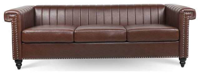 83" Faux leather Square Arm Sofa with Nailhead Trim - Traditional ...