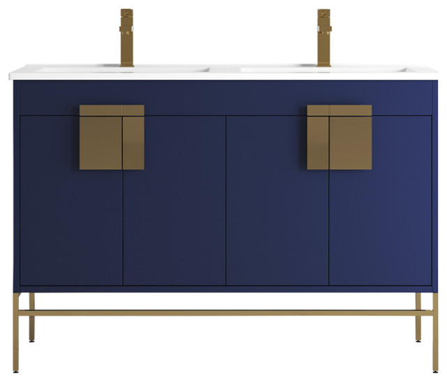 Kuro Double Sink Navy Blue Bath Vanity, 47" - Contemporary - Bathroom ...