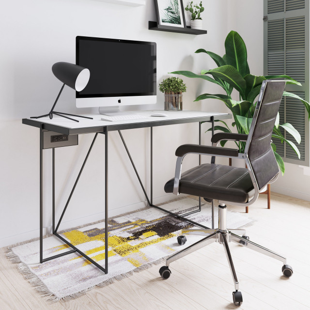 Winslett Marble Desk White & Matte Black - Transitional - Desks And ...