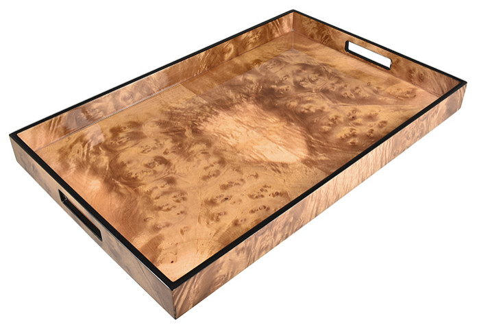 Lacquer Rectangle Tray, Walnut Burl with Black - Contemporary - Serving ...