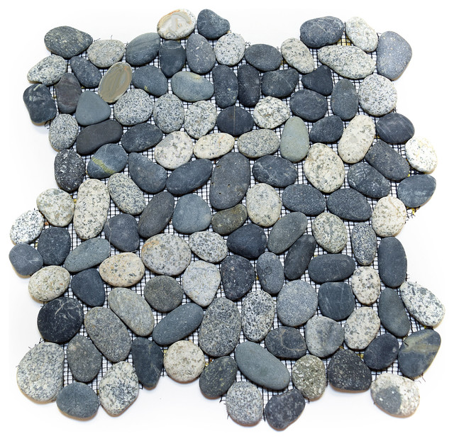 12"x12" Black and Gray Pebble Stone Tile Sheet - Traditional - Mosaic ...