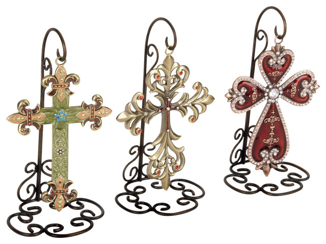 Set of 3 Multi Colored Metal Traditional Crosses, 7"x5" - Mediterranean ...