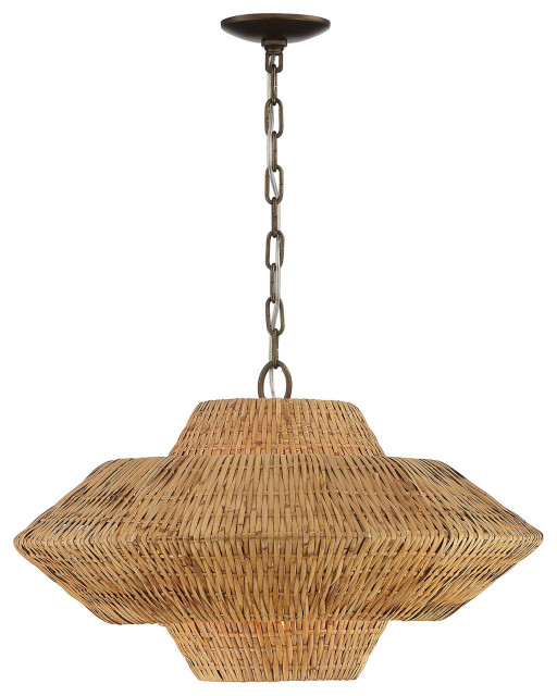 Luca Single-Light Rattan 3-Tier Chandelier - Tropical - Chandeliers ...