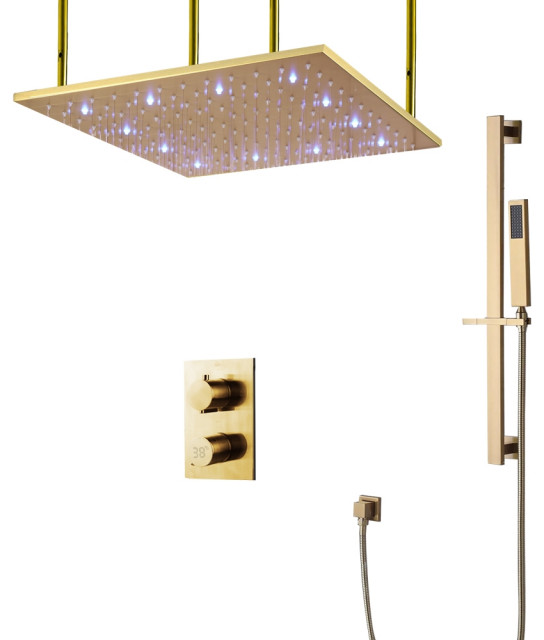 Led 20" Brushed Gold Digital Mist Rainfall Shower System With Handheld ...