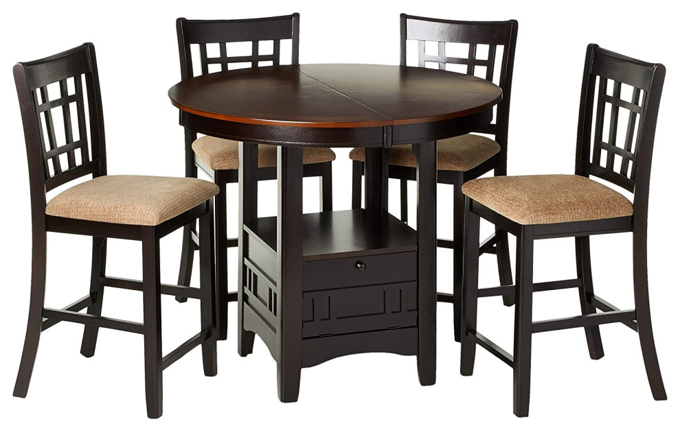 5 Pieces Counter Height Dining Set, Expandable Table & Cushioned Chair ...