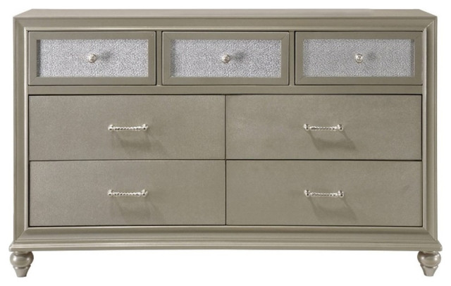 Dresser with 7 Storage Drawers and Turnip Feet Champagne Gold ...