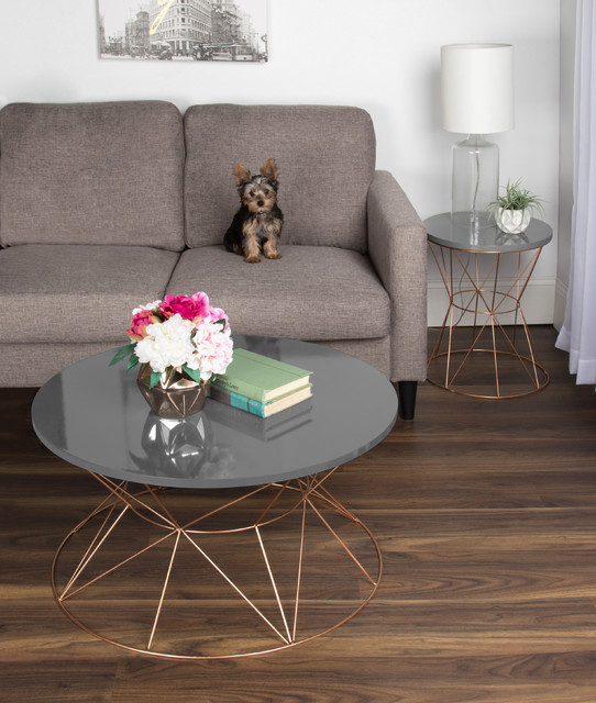Mendel Round Rose Gold Metal Coffee Table, 30x30x16.5 - Contemporary ...
