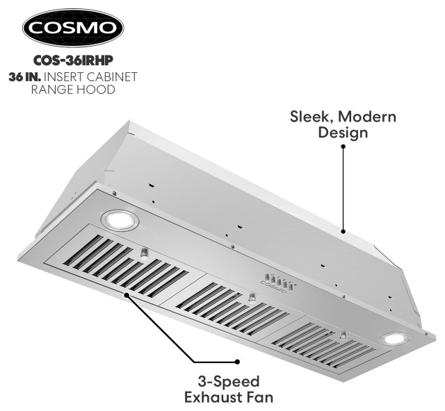 Cosmo 36" Insert Range Hood With Push Button Controls, Stainless Steel ...