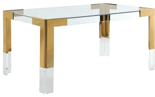 Contemporary Dining Table, Gold Stainless Steel & Acrylic Base With ...