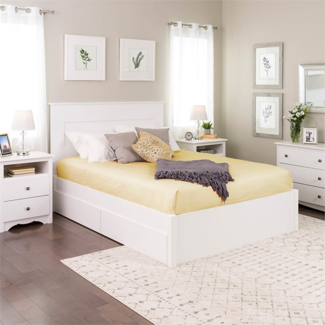 Pemberly Row Modern Wooden Queen 4-Post Platform Bed with 2 Drawers in ...