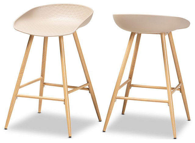 Mairi Beige Plastic and Wood Finished 2-Piece Counter Stool Set ...