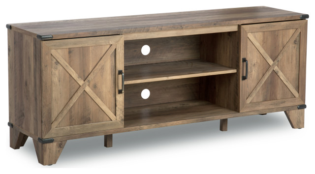 Oxford 60'' Wide 6 shelves Wooden Farmhouse TV Stand in Rustic Oak ...