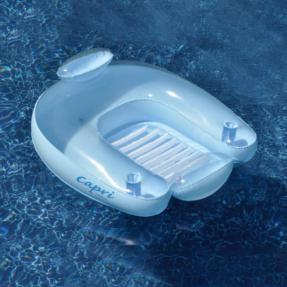 36.5" Inflatable Capri Transparent Light Blue Swimming Pool Chair Float ...