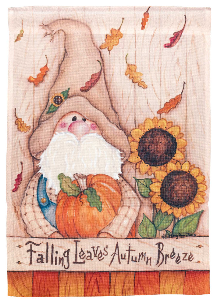 Gnome Falling Leaves Autumn Flag, Large - Traditional - Flags And ...