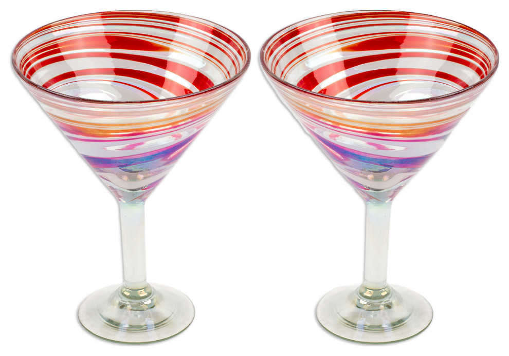 Novica Handmade Majestic Enchantment Handblown Martini Glasses, Pair ...