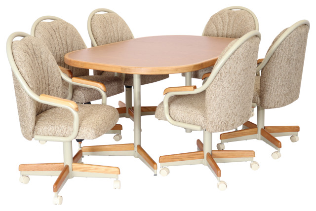 7-Piece 42x[42/60] Caster Dining Set Laminate Table Top & Wheat Caster ...