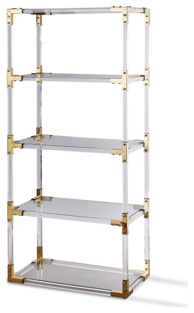 Rani Bookcase Large Acrylic and Clear Glass Brass Finish - Contemporary ...