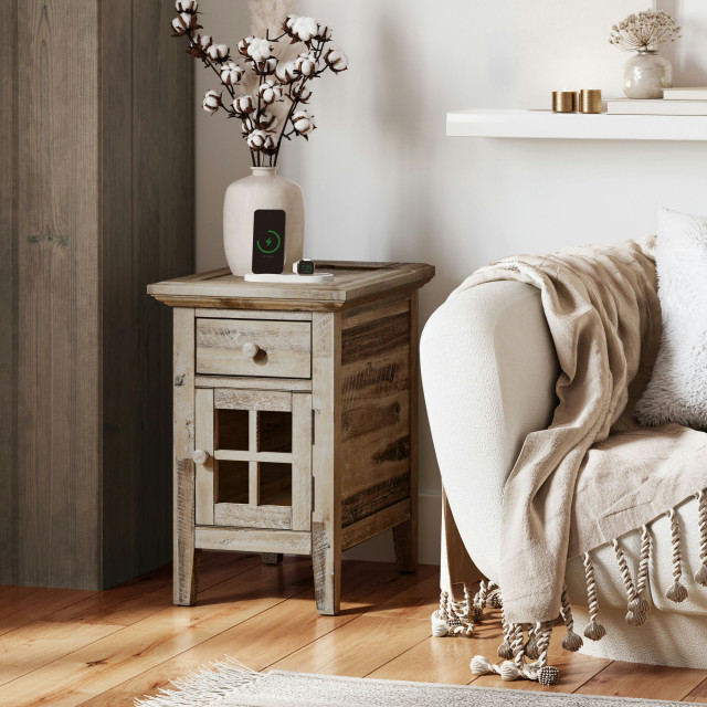 Rustic Shores Distressed Acacia USB Charging Chairside End Table - Grey ...