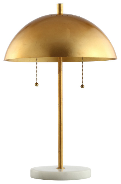 Ella 20.7" Dome Metal With Marble Base LED Table Lamp, Gold and White ...